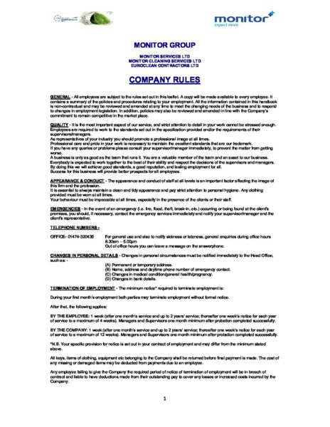 COMPANY RULES 2025 | Monitor Services