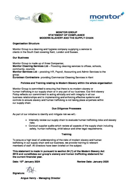 MODERN DAY SLAVERY STATEMENT 2023 | Monitor Services