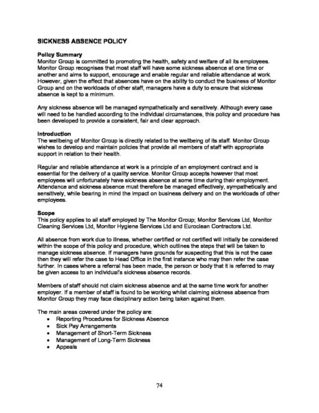 SICKNESS & ABSENCE POLICY | Monitor Services